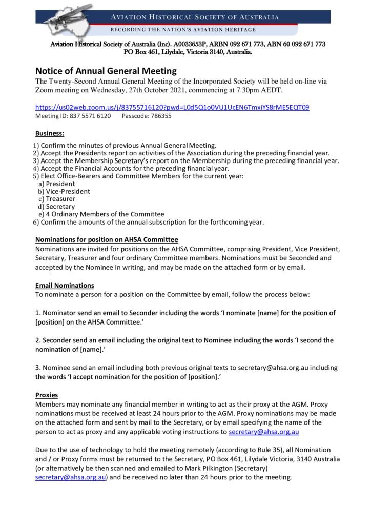 211027 AHSA – AGM 2021 Notice & Reports.pdf – Aviation Historical ...